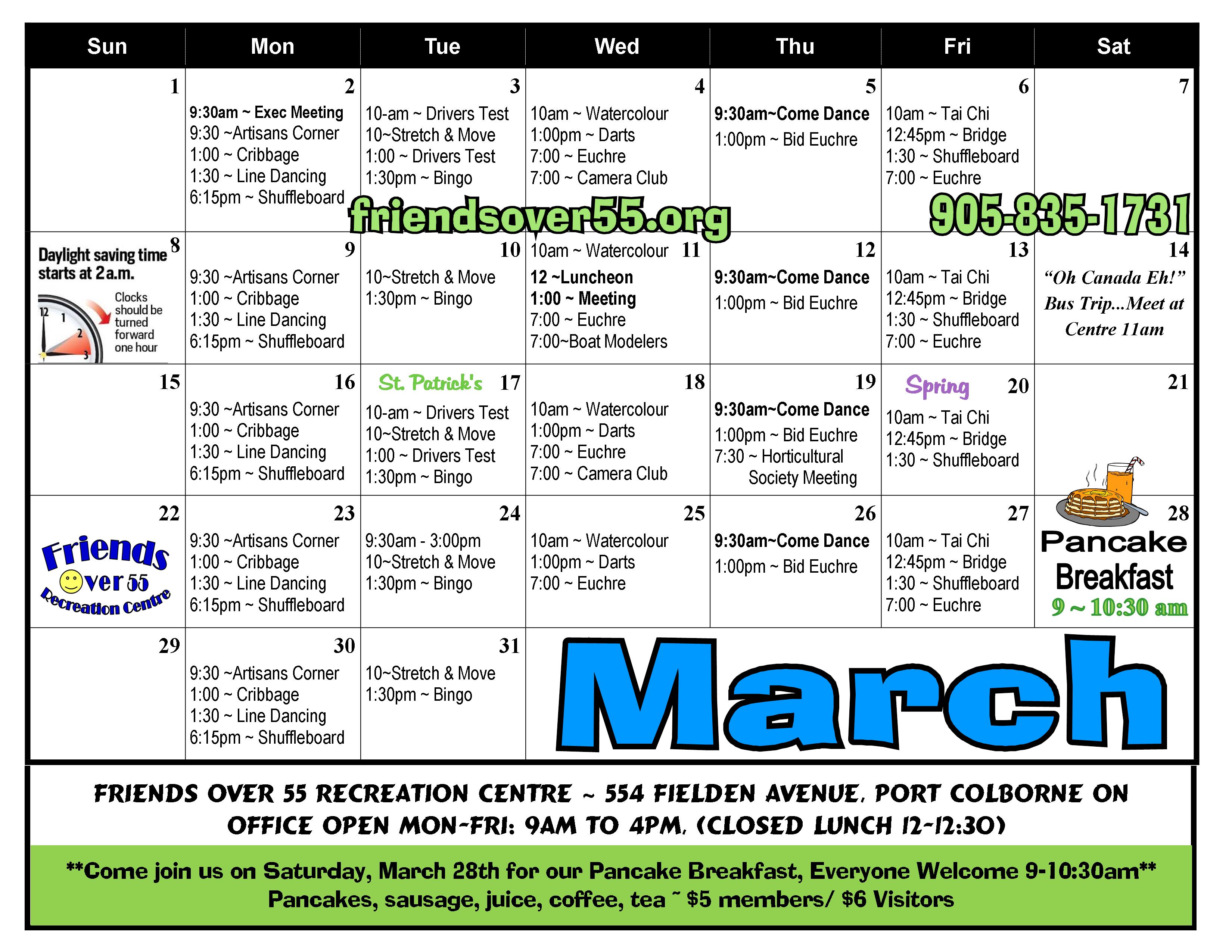march calendar | Friends Over 55 Recreation Centre